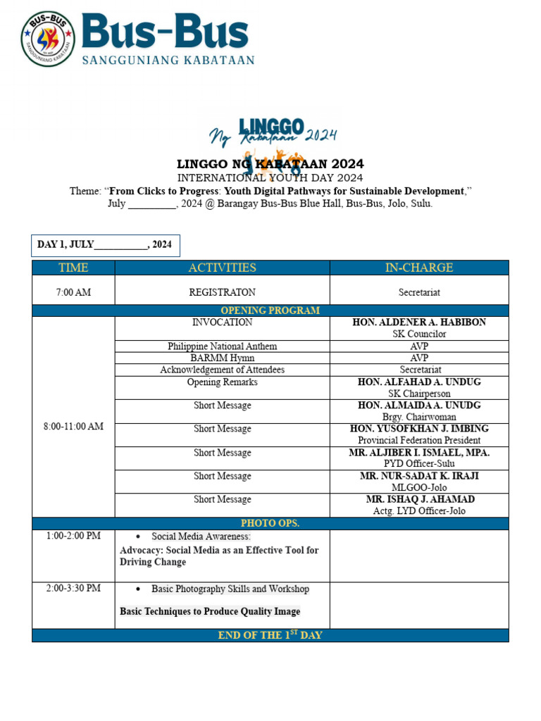 LINGGO NG KABATAAN 2024_PROGRAM_DAY_1 | PDF