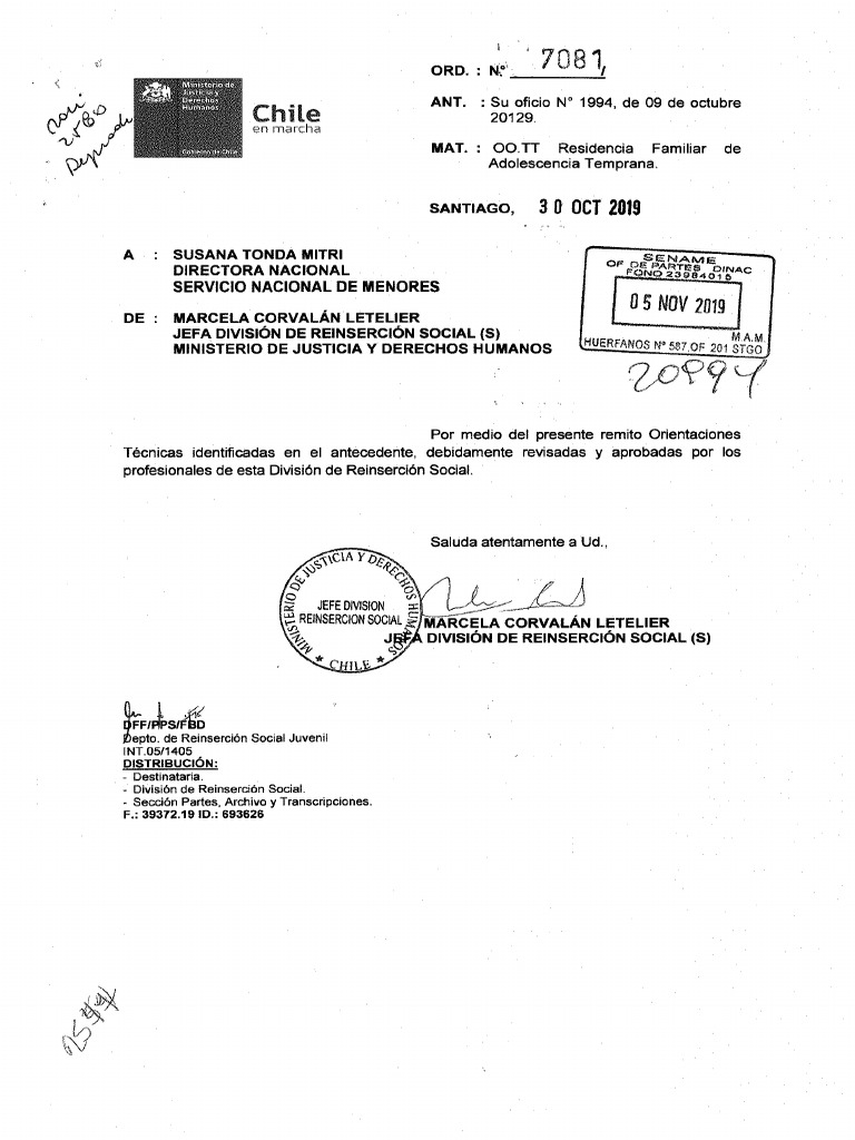 Oficio Aprobatorio MINJU OT RFAT | PDF