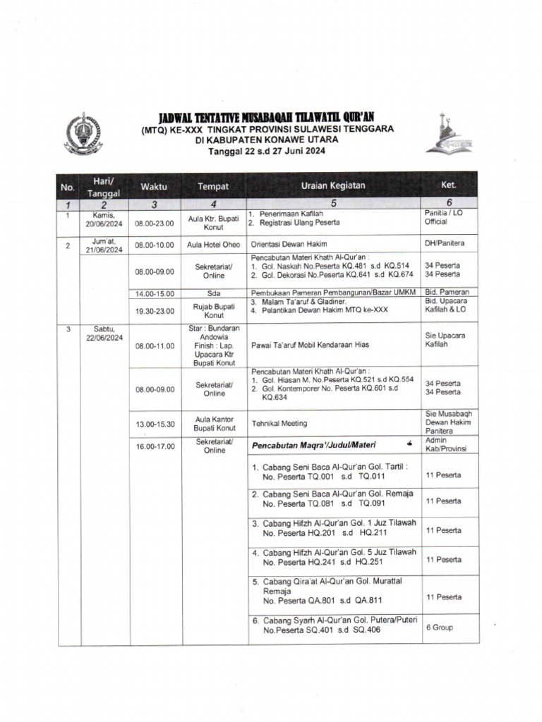 Jadwal MTQ 2024 | PDF