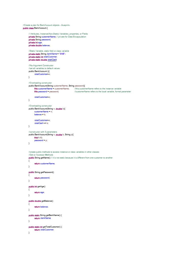 Bankaccount Class Classes And Objects Summary Pdf Constructor Object Oriented Programming