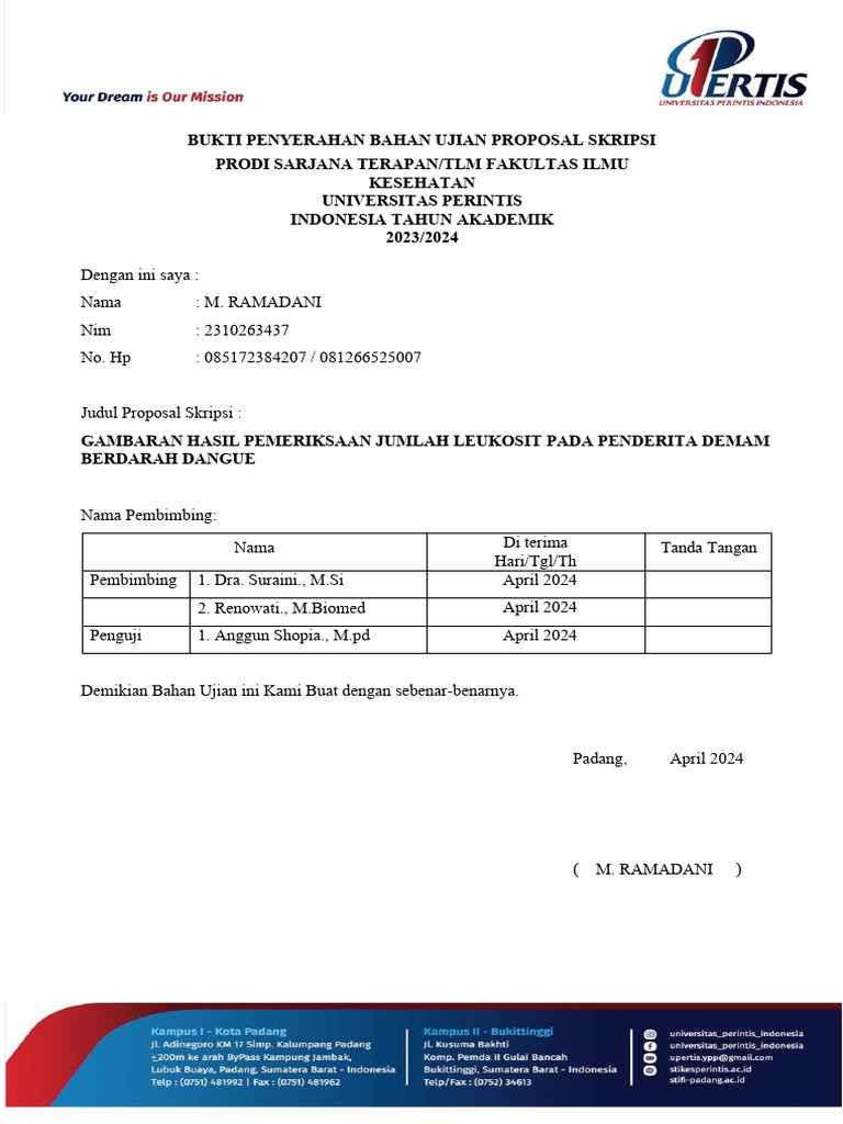 Surat Persaratan Proposal Skripsi M.RAMADANI-2310263437 | PDF