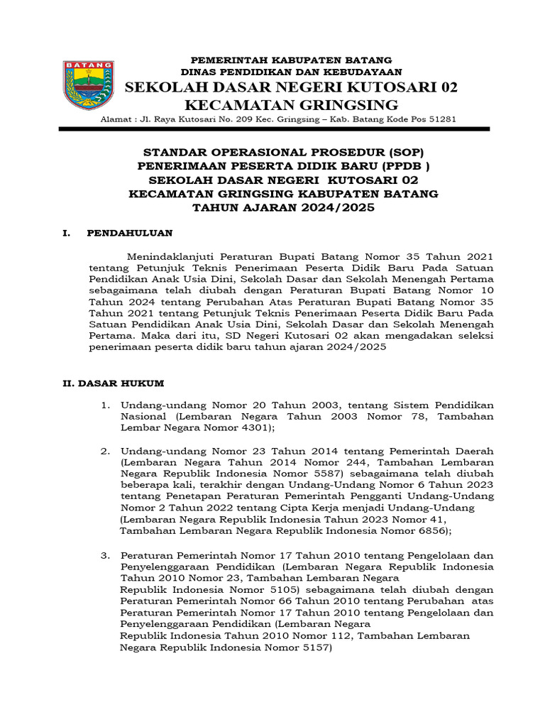 Sop PPDB SD Tahun 2024 | PDF | Karier & Perkembangan