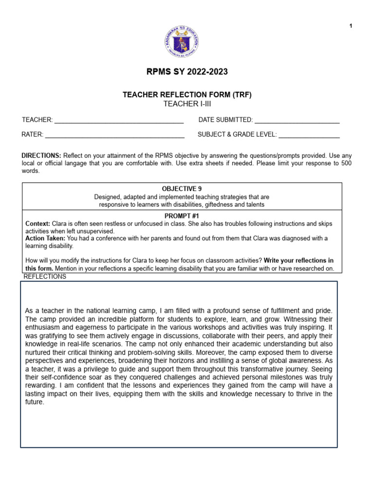 TRF On National Learning Camp | PDF | Learning | Teachers