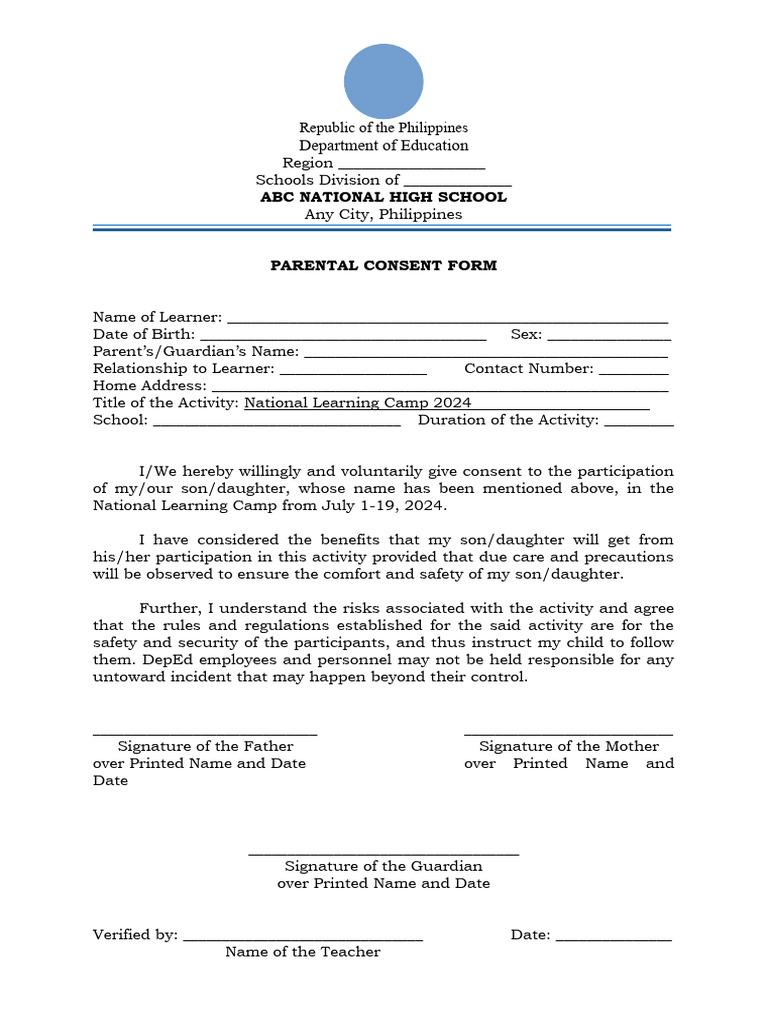 NLC Parental Consent Form | PDF | Wellness
