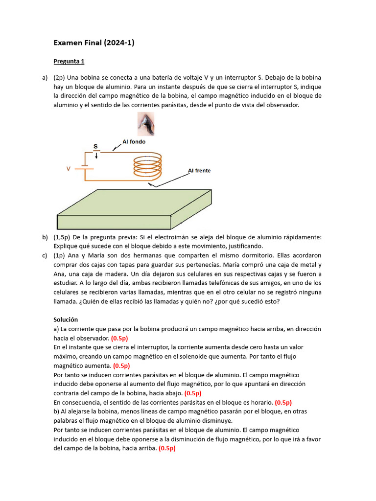 Solucionario y Rúbrica - Examen Final (24-1) | PDF | Inductor | Campo magnético
