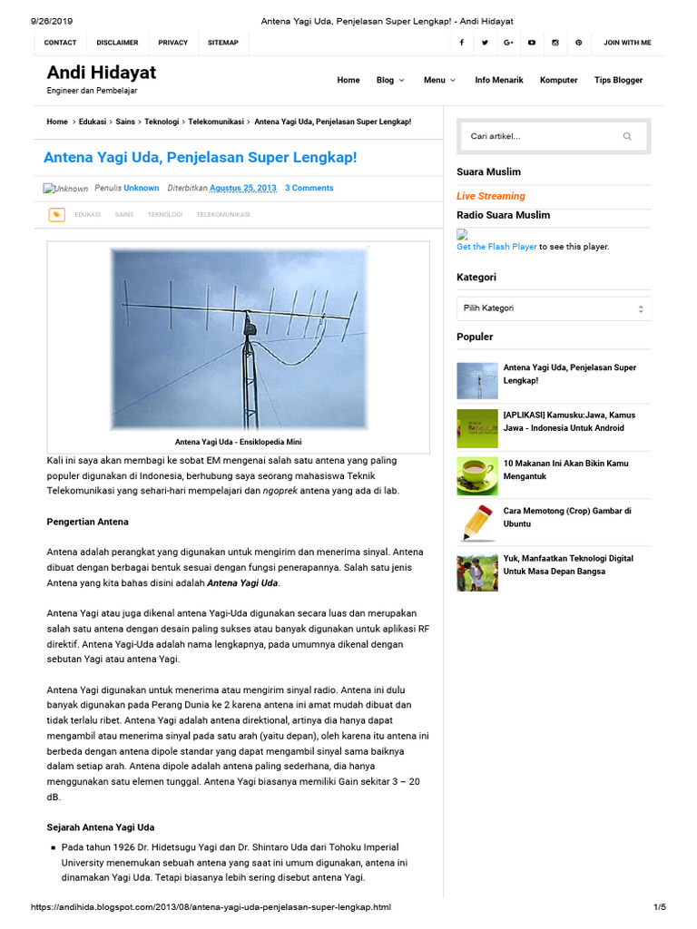 Antena Yagi Uda, Penjelasan Super Lengkap! - Andi Hidayat | PDF
