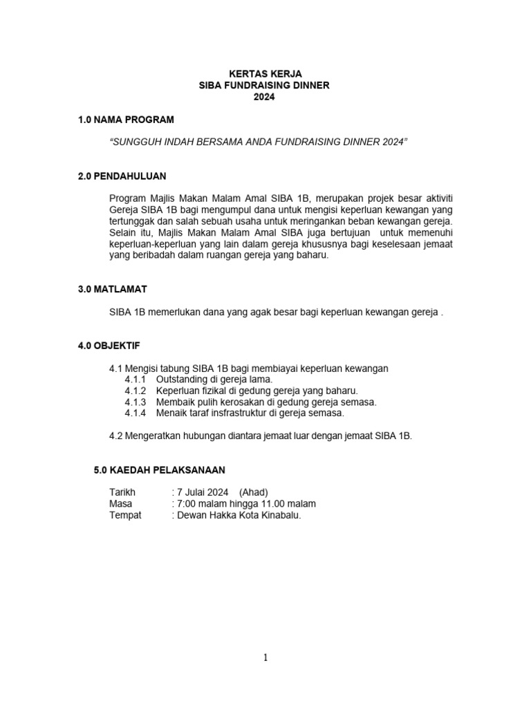 Kertas Kerja-SIBA Fundraising Dinner 2024 | PDF