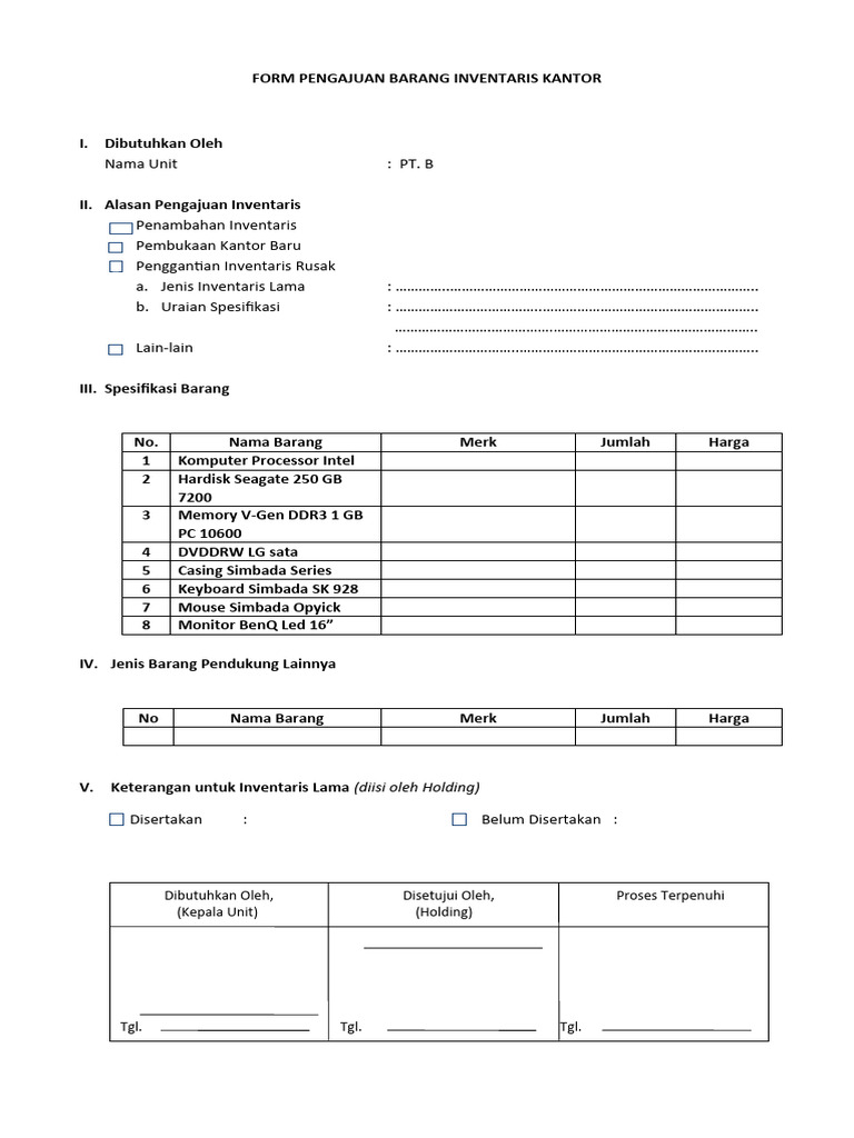 Form Pengajuan Barang Inventaris | PDF | Teknologi & Rekayasa | Griya ...