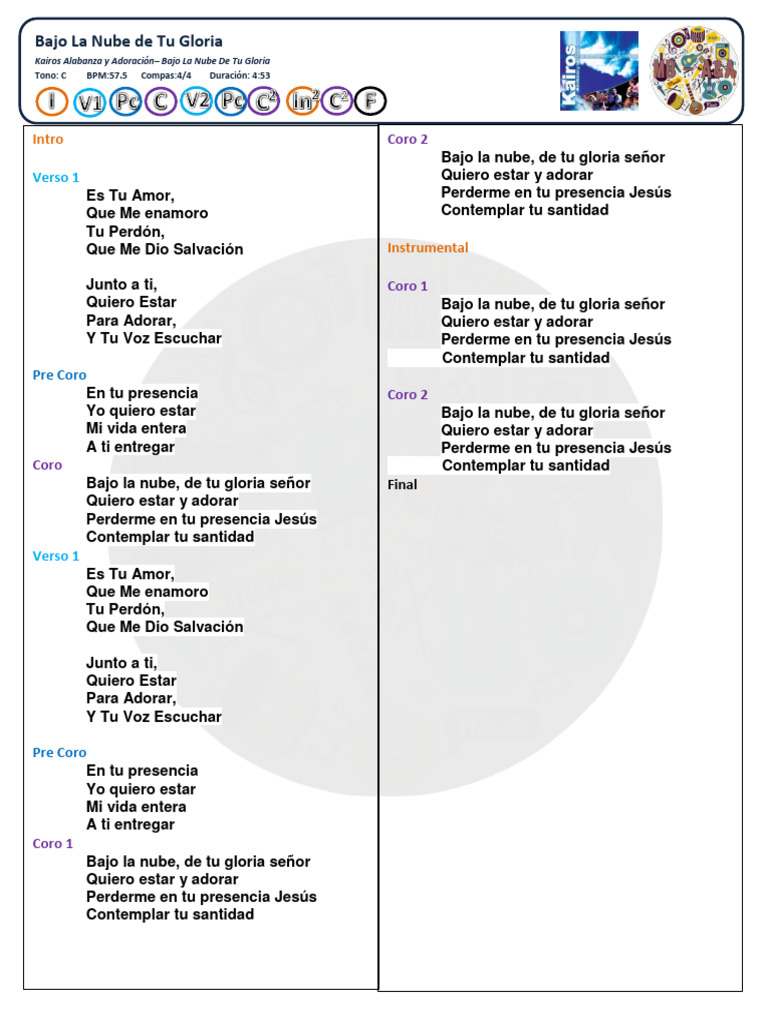 Letra de "Bajo La Nube de Tu Gloria" | PDF