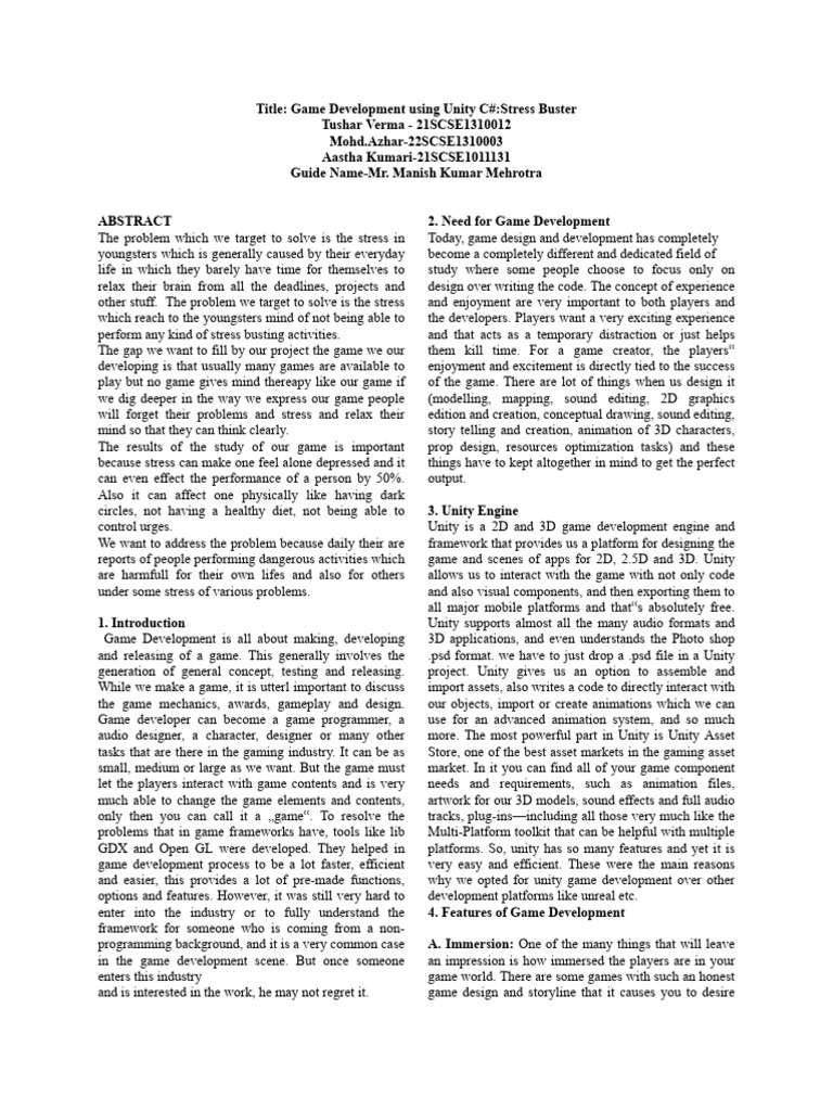 BT3572 - Research Paper | PDF | Unity (Game Engine) | Methodology