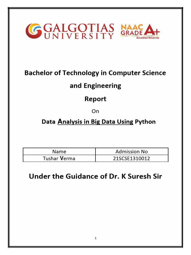 Tushar verma 21scse1310012 data analysis using big data tools 21scse1310012 report | PDF | Big ...