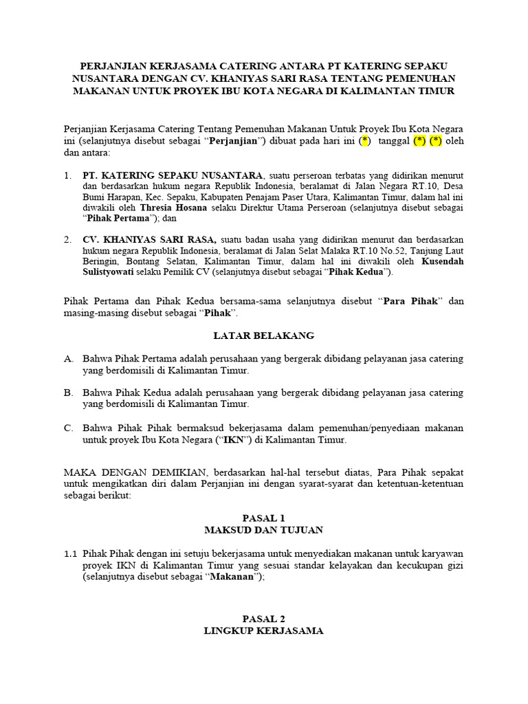 Draft Perjanjian Catering Ikn 2 | PDF