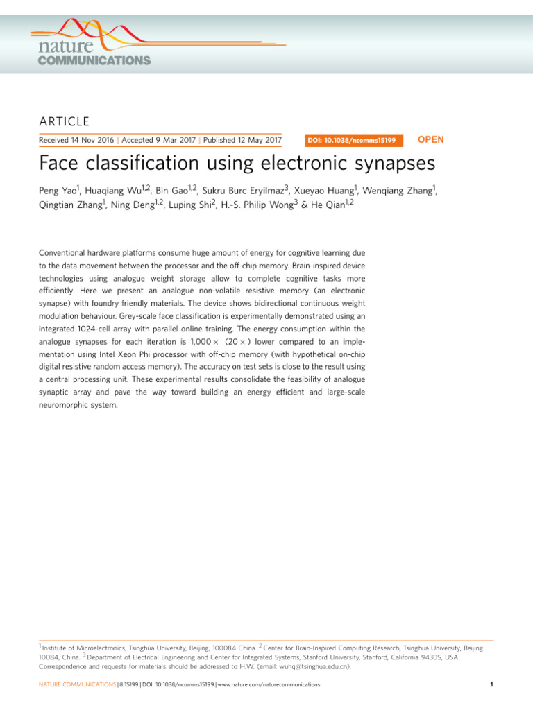 Face Classification Using Electronic Synapses 2017 | PDF | Computer Data Storage | Integrated ...