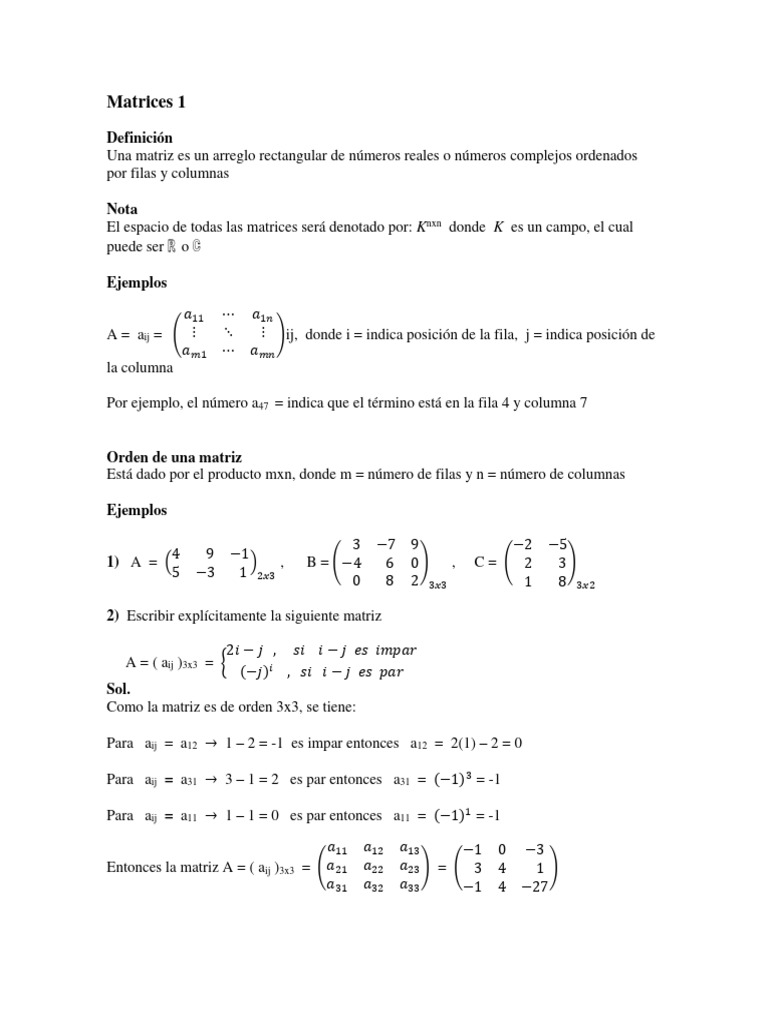Matrices 1 | PDF | Matriz (Matemáticas) | Álgebra lineal