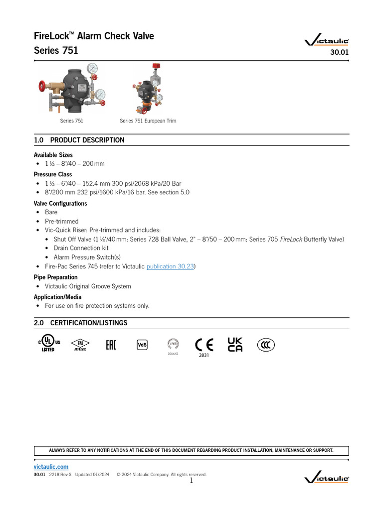 Firelock Alarm Check Valve Series 751: 1.0 Product Description | PDF ...