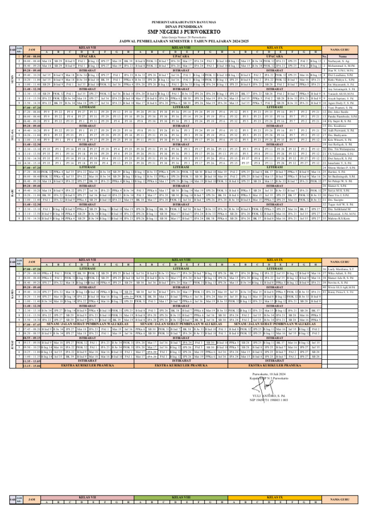 Jadwal Pelajaran Th. 2024-2025-1 | PDF