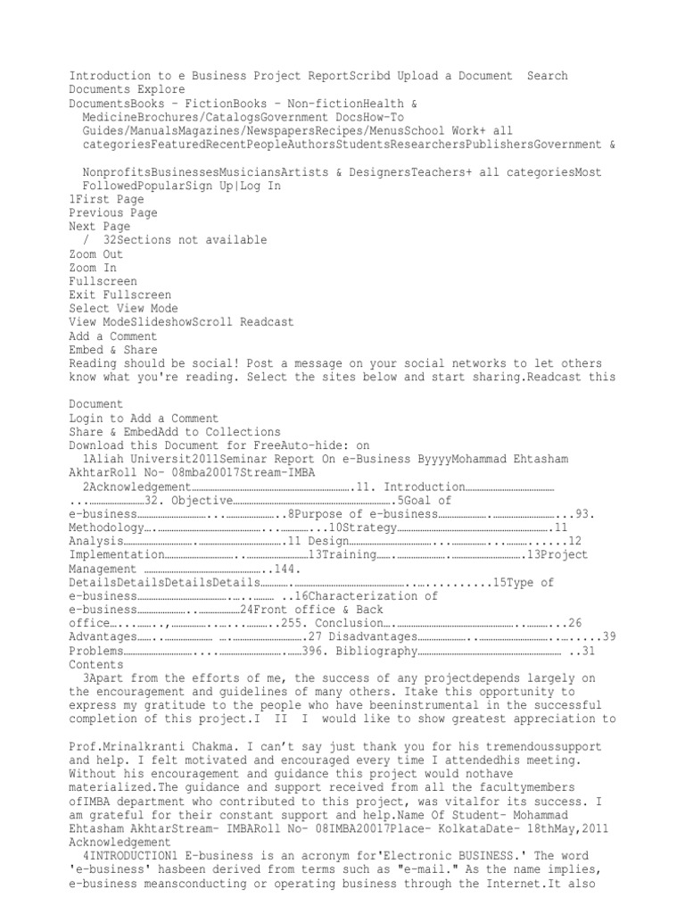 Introduction To e Business Project Report | PDF | Retail | E Commerce
