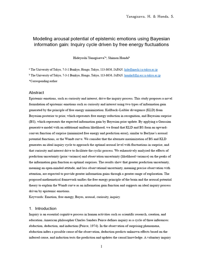 Modeling Arousal Potential of Epistemic Emotions Using Bayesian Information Gain: Inquiry Cycle ...