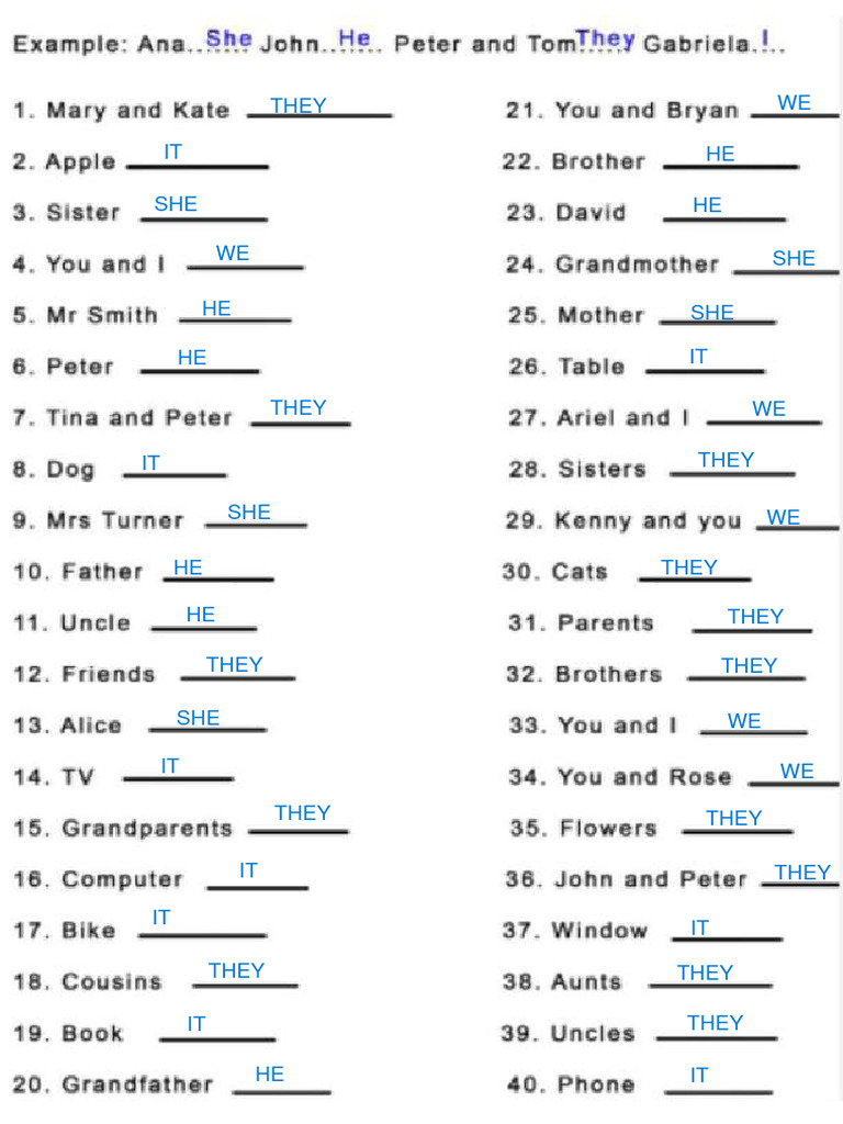 Pronouns List: They, He, She, It, We | PDF