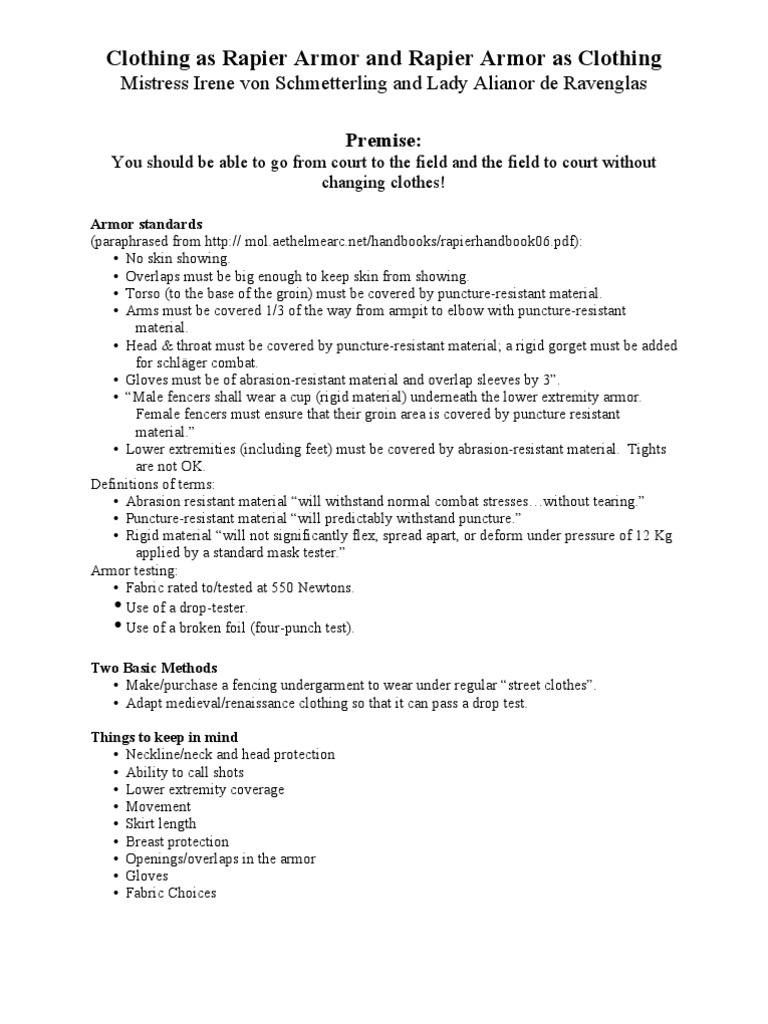 Clothing As Rapier Armor | PDF | Clothing | Sports