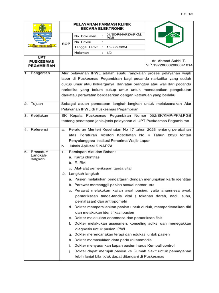 Sop Pelayanan Ipwl | PDF