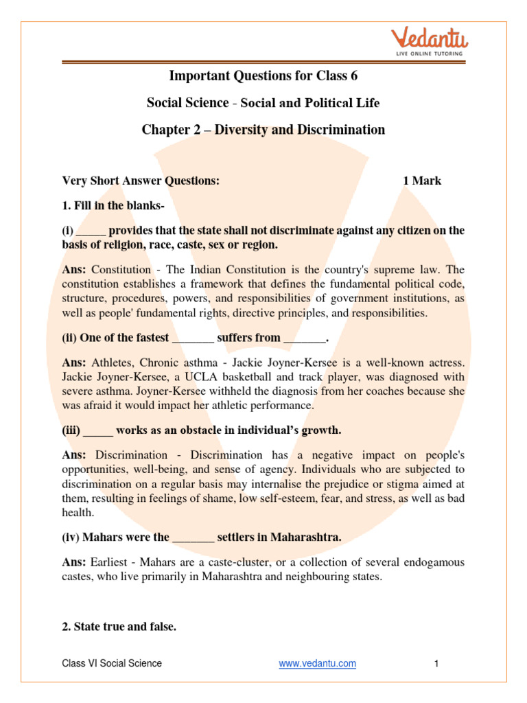 Important Questions For CBSE Class 6 Social Science - Social and ...