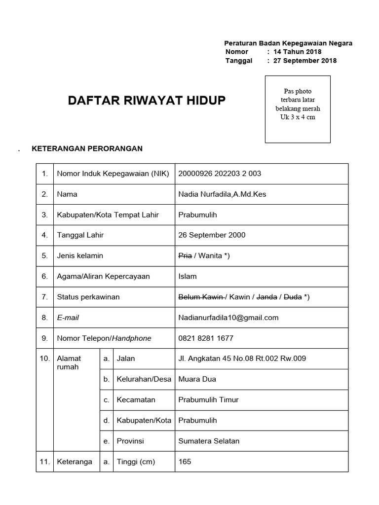 Blanko-Daftar-Riwayat Potrait NADIA | PDF