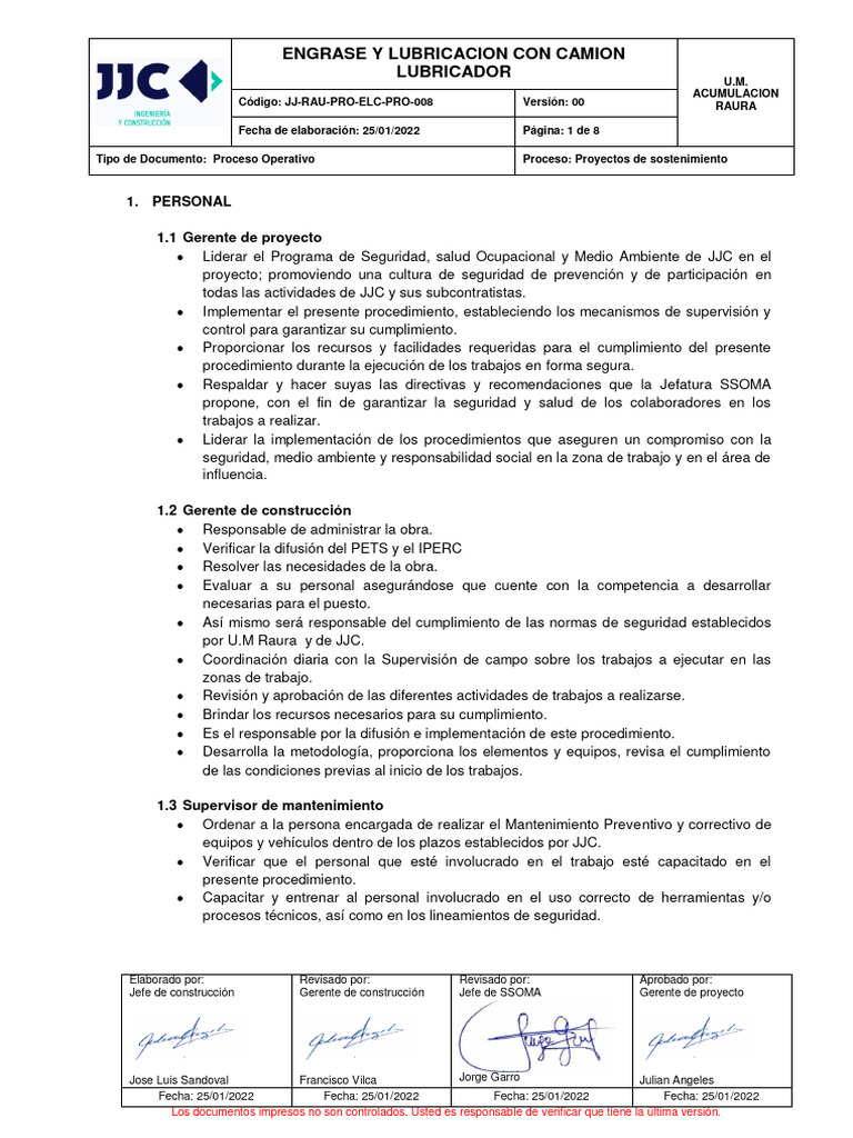 JJ-RAU-PRO-ELC-PRO-008 - Engrase y Lubricacion Con Camion Lubricador ...