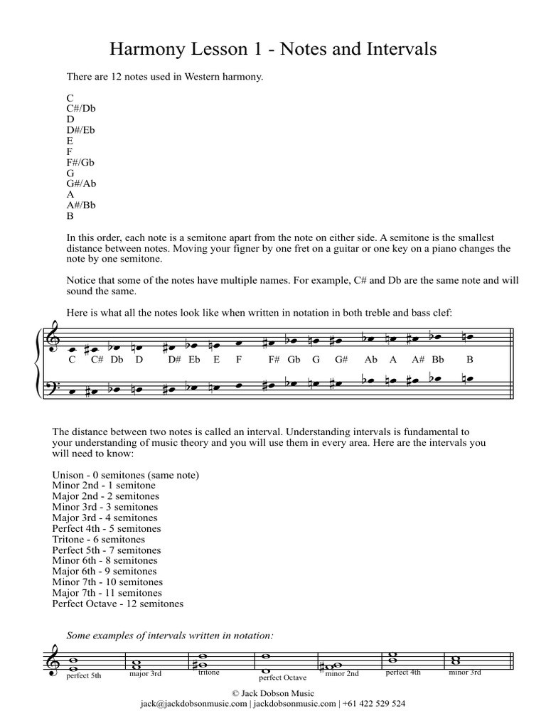 Harmony Lesson 1 - Notes and Intervals | PDF | Interval (Music) | Harmony