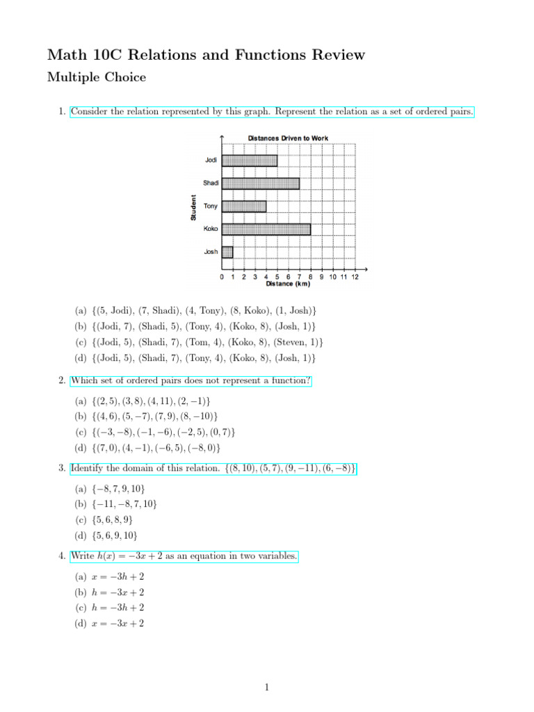 Math 10C Functions Review Guide | PDF | Function (Mathematics) | Analysis