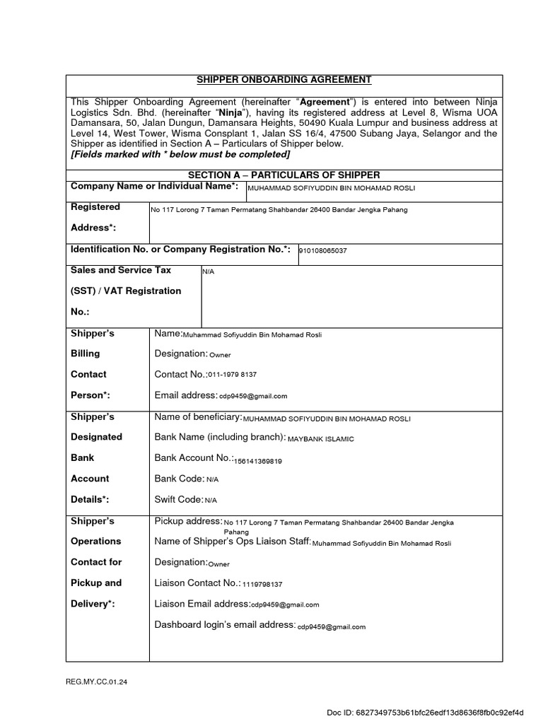 Shipper Onboarding Agreement | PDF