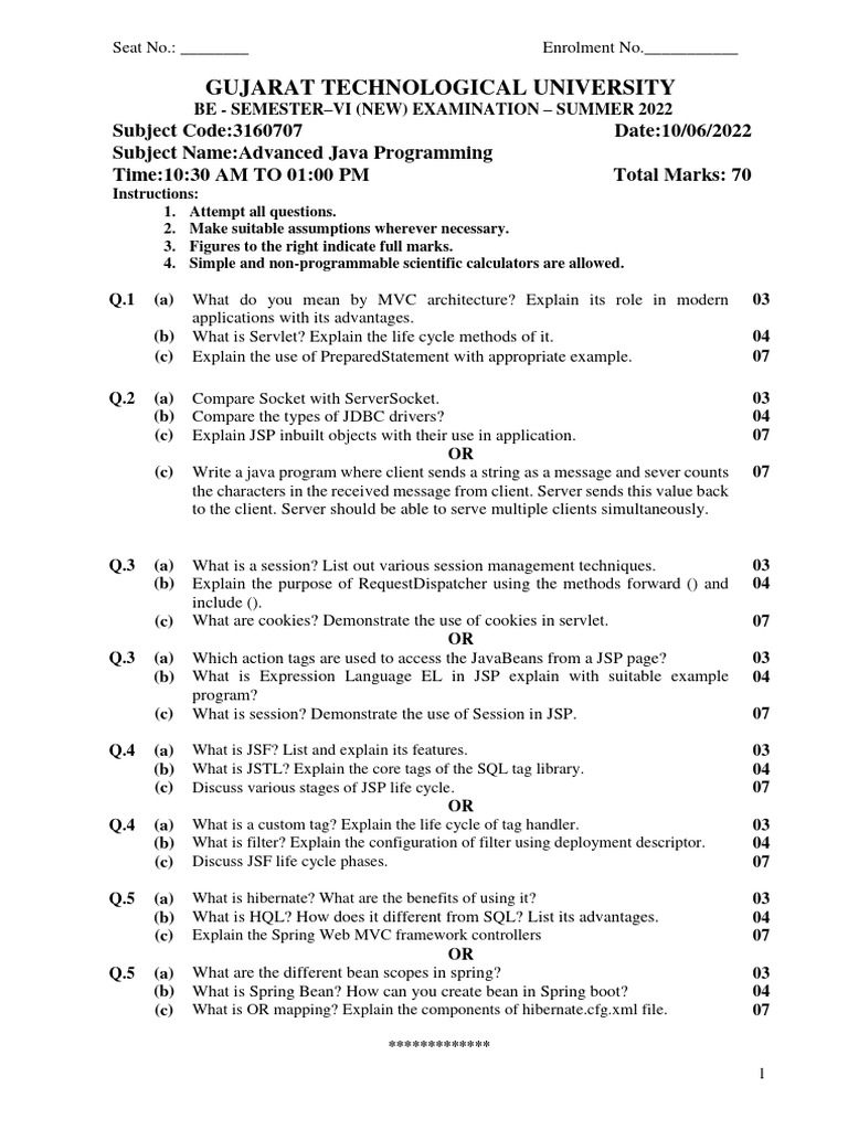 AJP Question Paper | PDF | Spring Framework | Computing