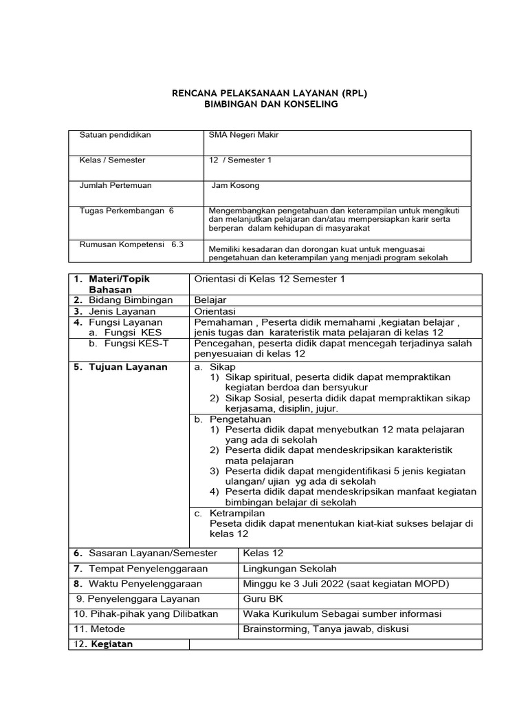 RPL Orientasi Belajar Di Kelas 12 | PDF | Karier & Perkembangan