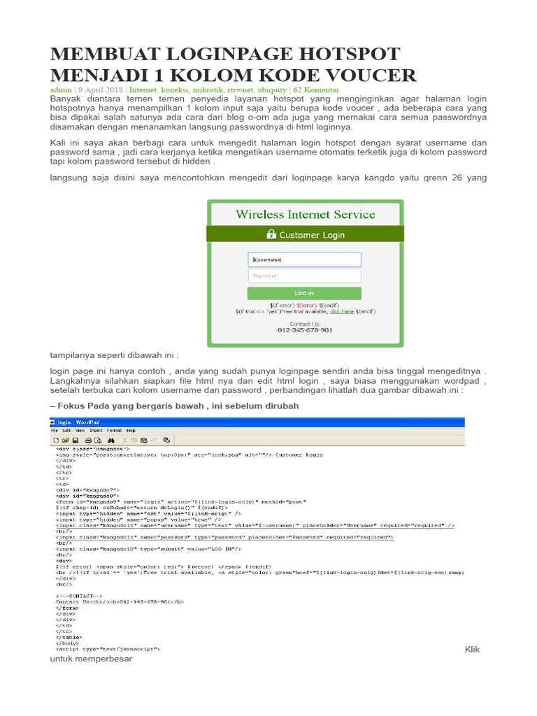 Membuat Loginpage Hotspot Menjadi 1 Kolom Kode Voucer | PDF