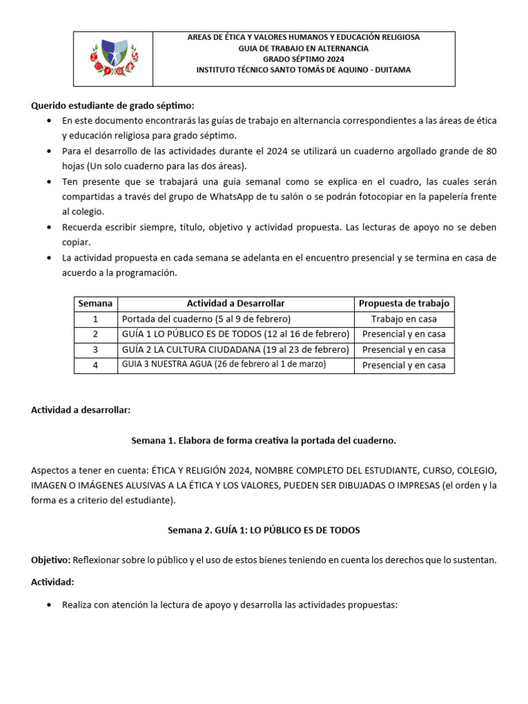 Guía de Trabajo en Alternancia Grado Séptimo 2024 | PDF | Agua | Escasez de agua