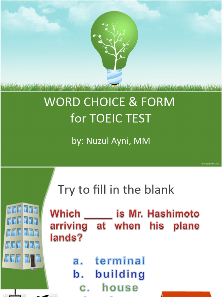 Word Choice Form For TOEIC Test | PDF | Adjective | Adverb