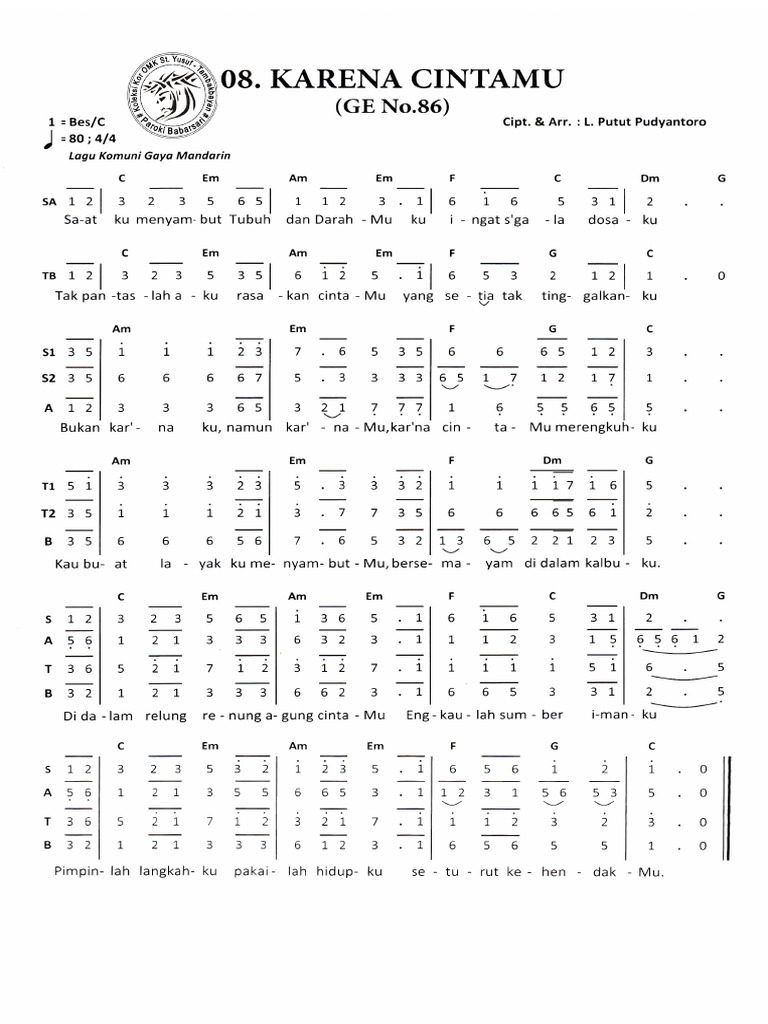 Karena CintaMu - L. Putut (Gaya Mandarin) | PDF