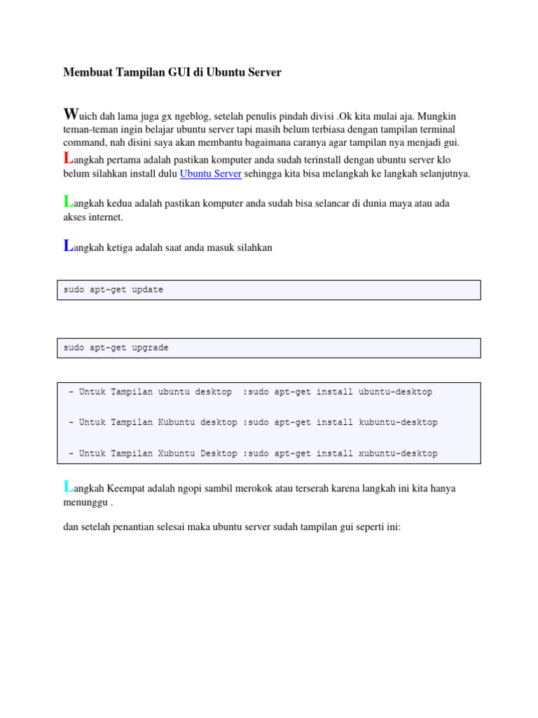 Membuat Tampilan GUI Di Ubuntu Server | PDF