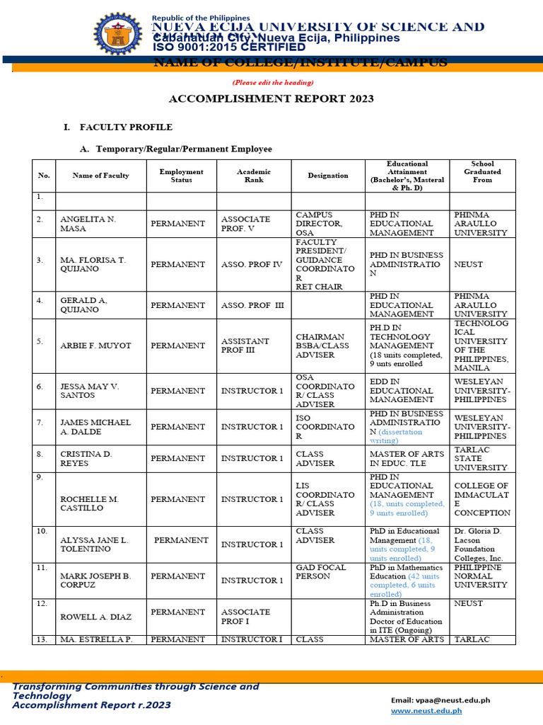 FMC-ACCOMPLISHMENT-REPORT-JUNE-AUGUST-2023 | Download Free PDF | Academia | Qualifications