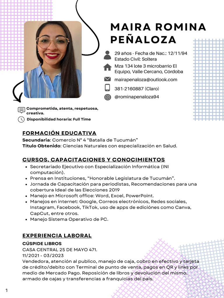 CV Maira Romina Peñaloza 2024 | PDF | Visa Inc. | Tarjeta de débito