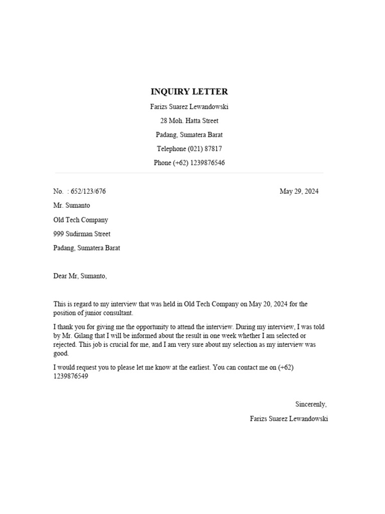 Follow-Up Inquiry After Job Interview | PDF