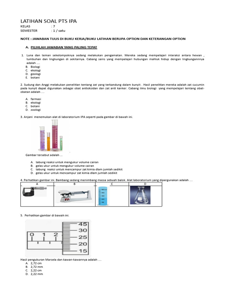 LATIHAN SOAL PTS IPA Kelas 7 | PDF | Sains & Matematika