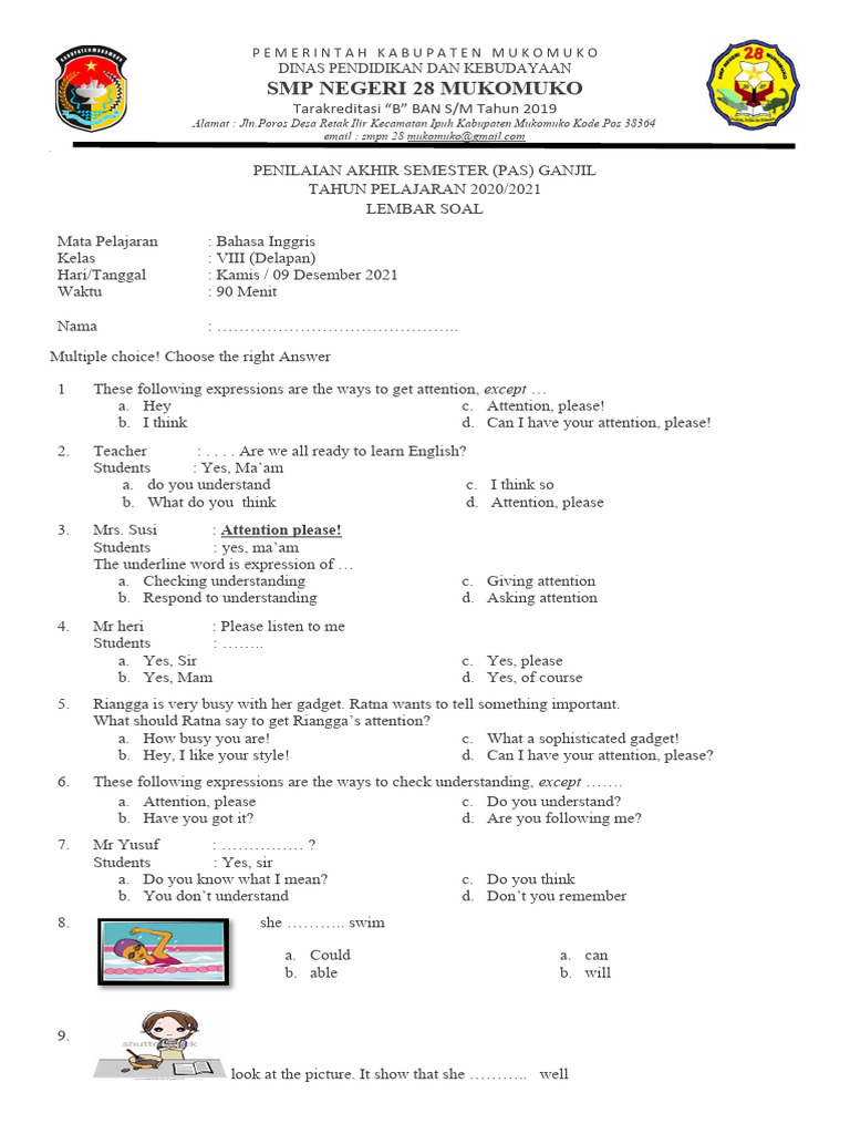 Soal Pas Kelas 8 Ganjil (2020-2021) | PDF