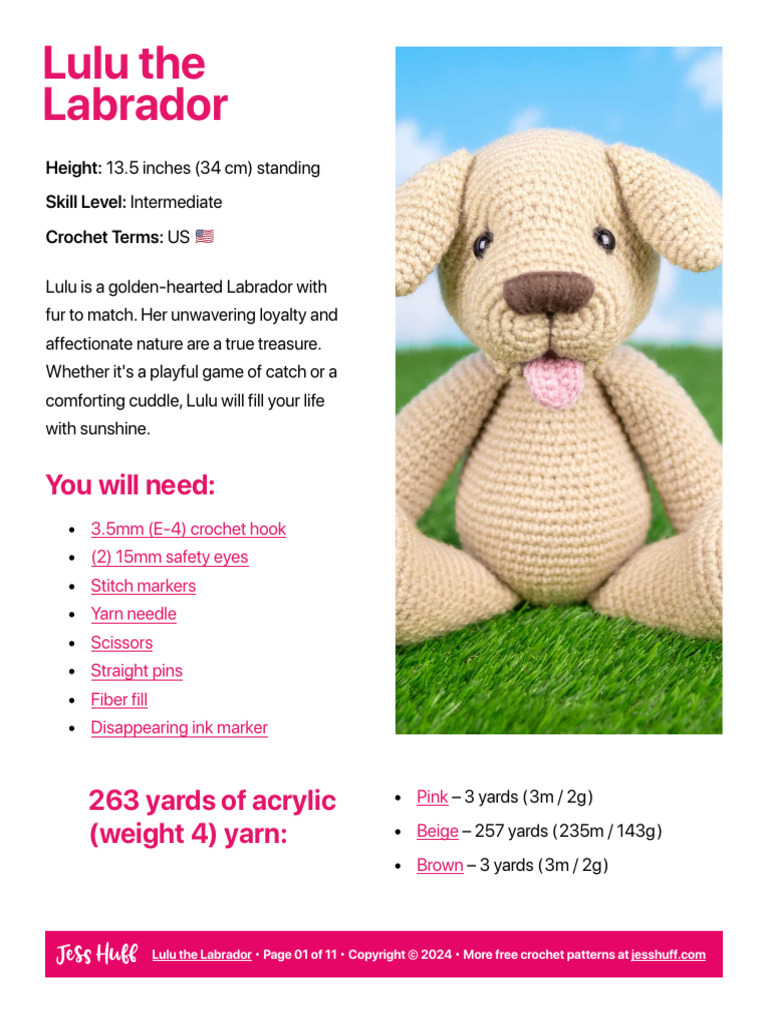 Lulu The Labrador - Jess Huff | PDF | Crochet | Yarn