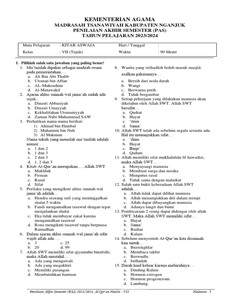 Naskah Soal Aswaja | PDF