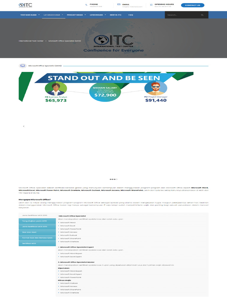Microsoft Office Specialist MOS - International Test Center | PDF