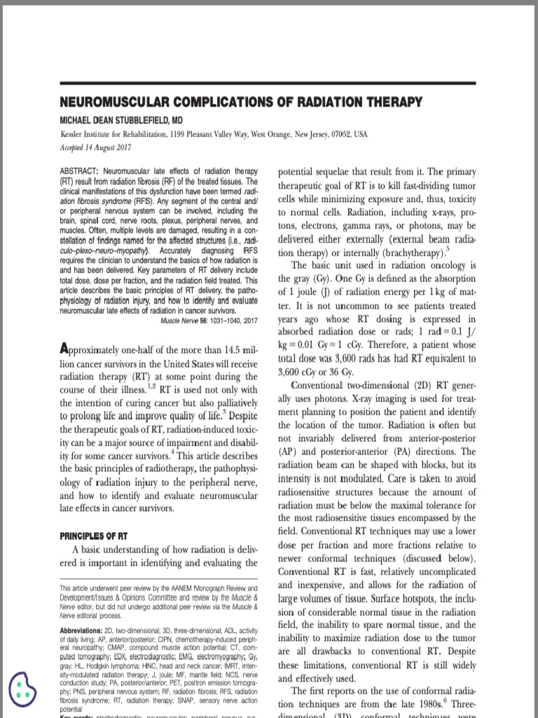 Neuromuscular Complications of Radiation Therapy - Stubblefield - 2017 ...
