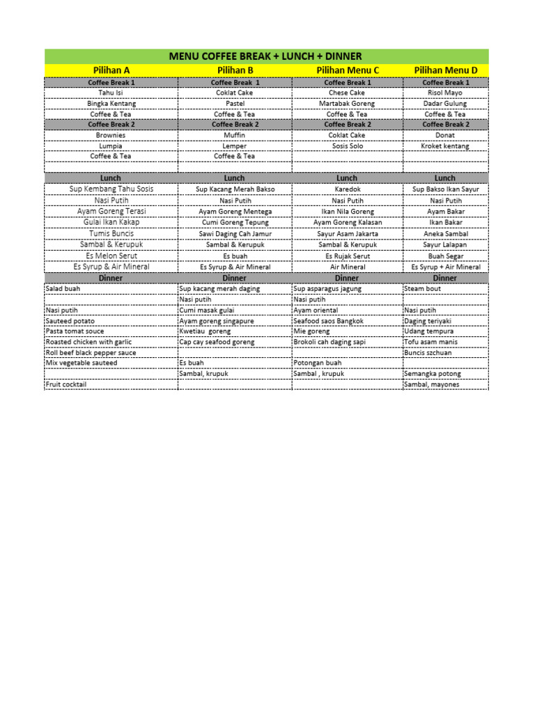 Menu Breakfast | PDF | Cuisine | Foods