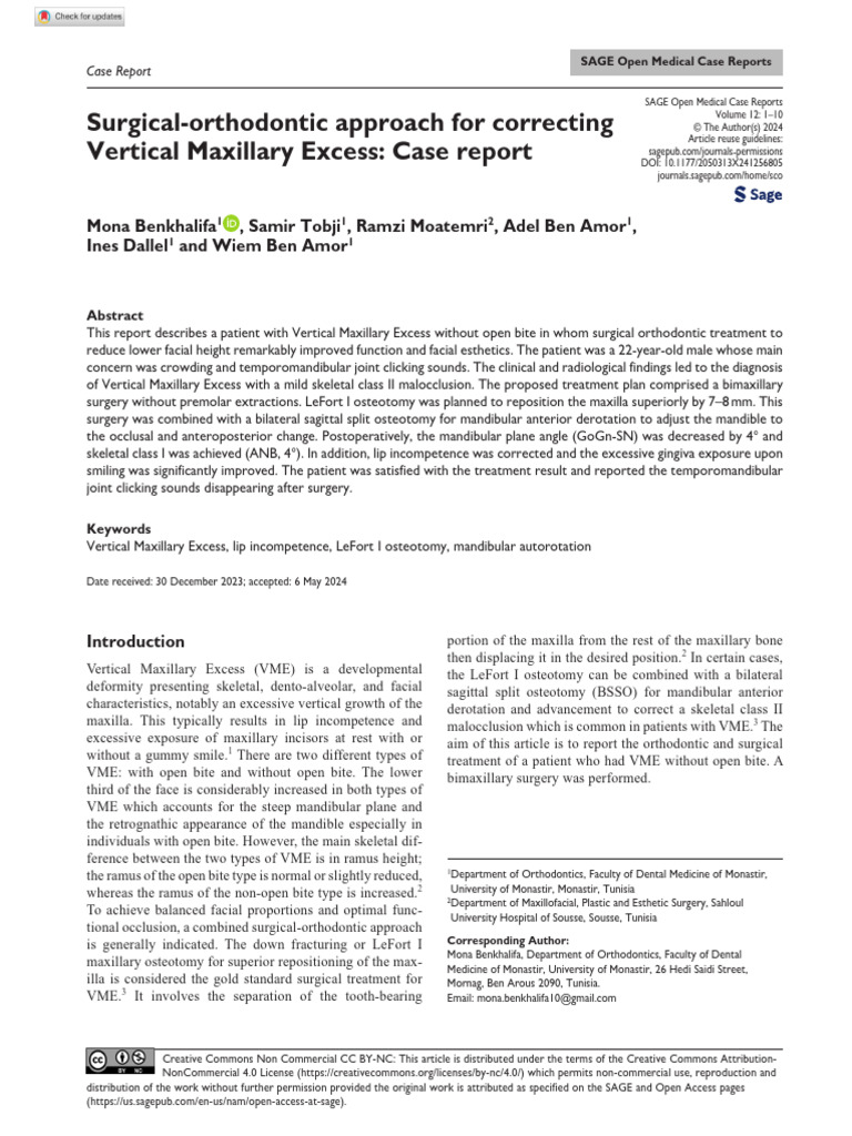 Benkhalifa Et Al 2024 Surgical Orthodontic Approach For Correcting ...