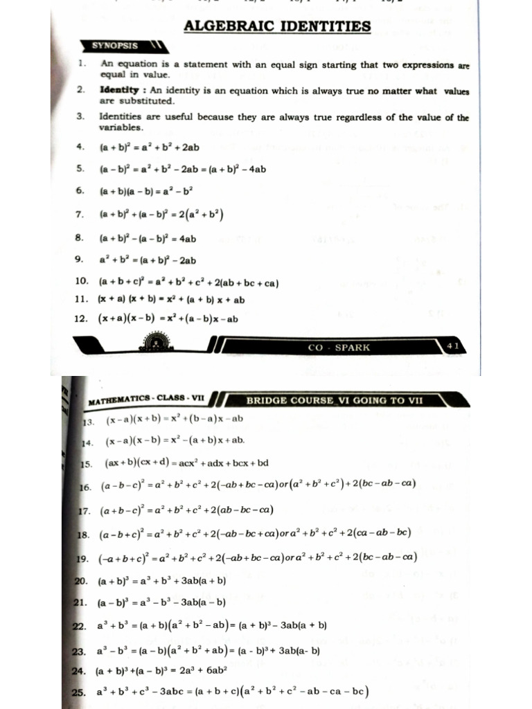 Algebraic Identities | PDF
